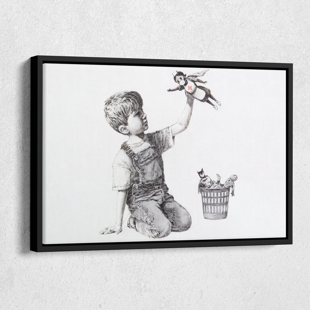 Banksy Boy With Real Superhero Doll Art Canvas Wall Art Home Decor ...