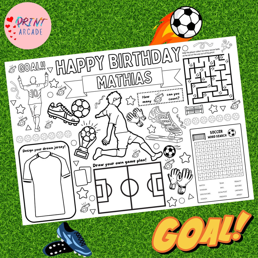 Soccer Birthday Party Activity Sheet, Interactive Coloring Gift ...