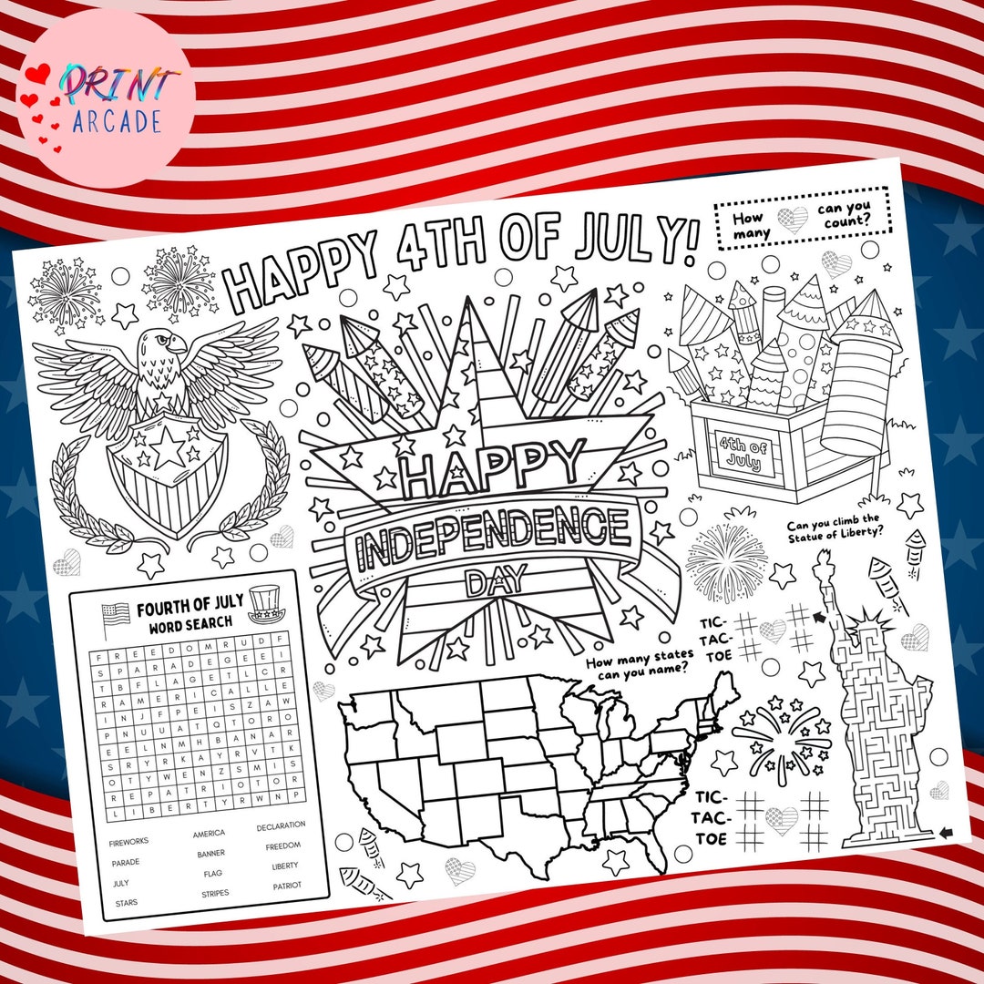 Fourth of July Interactive Colouring Activity Sheet, Instant Download ...
