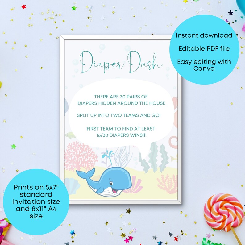 Under the Sea Theme Baby Shower Diaper Dash Game, Instant Download, No ...