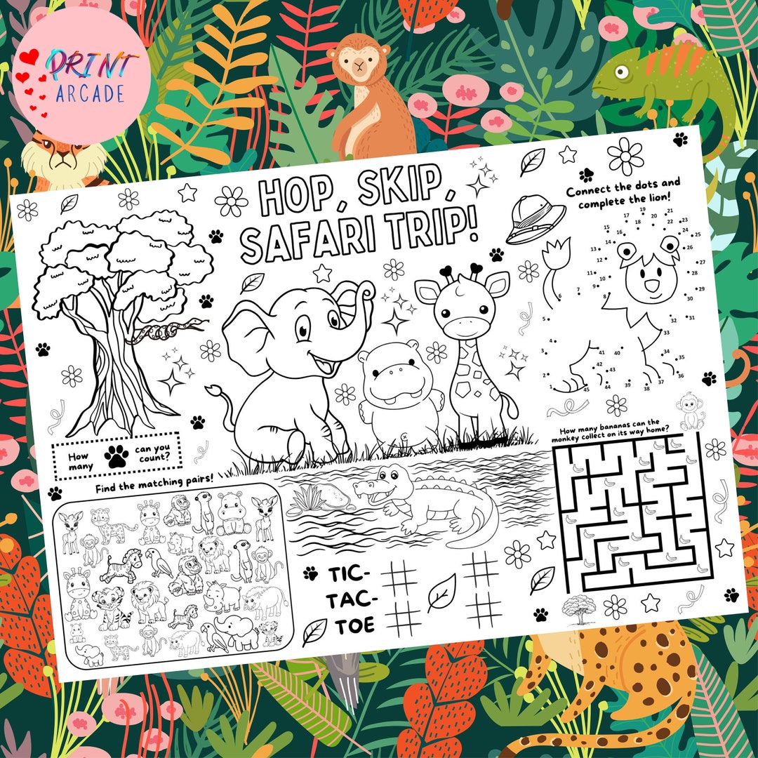 Safari Animals Interactive Colouring Activity Sheet, Instant Download ...