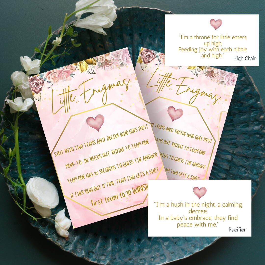 Dusty Pink and Gold Theme Baby Shower Interactive Riddle Game, Instant ...