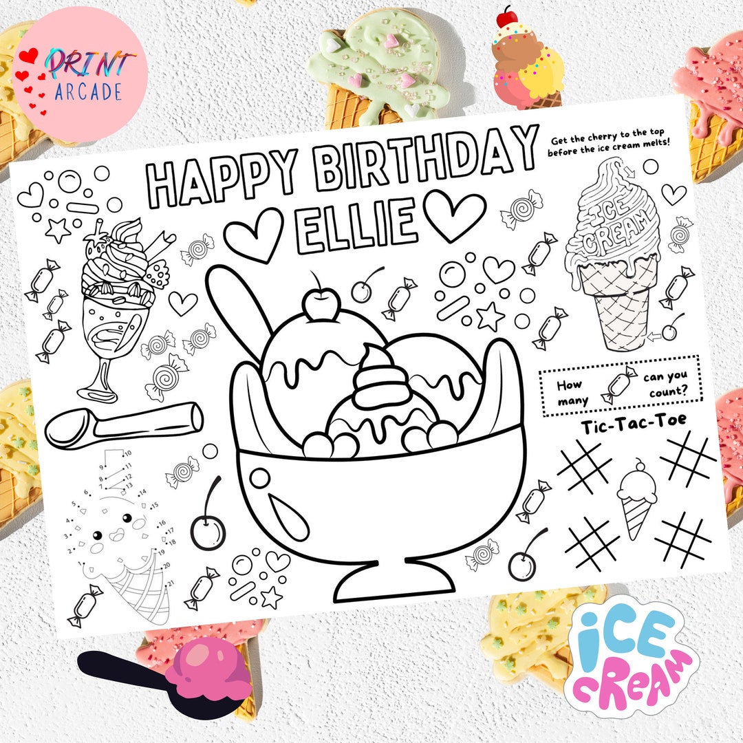 Ice Cream Birthday Party Activity Sheet, Interactive Coloring Gift ...