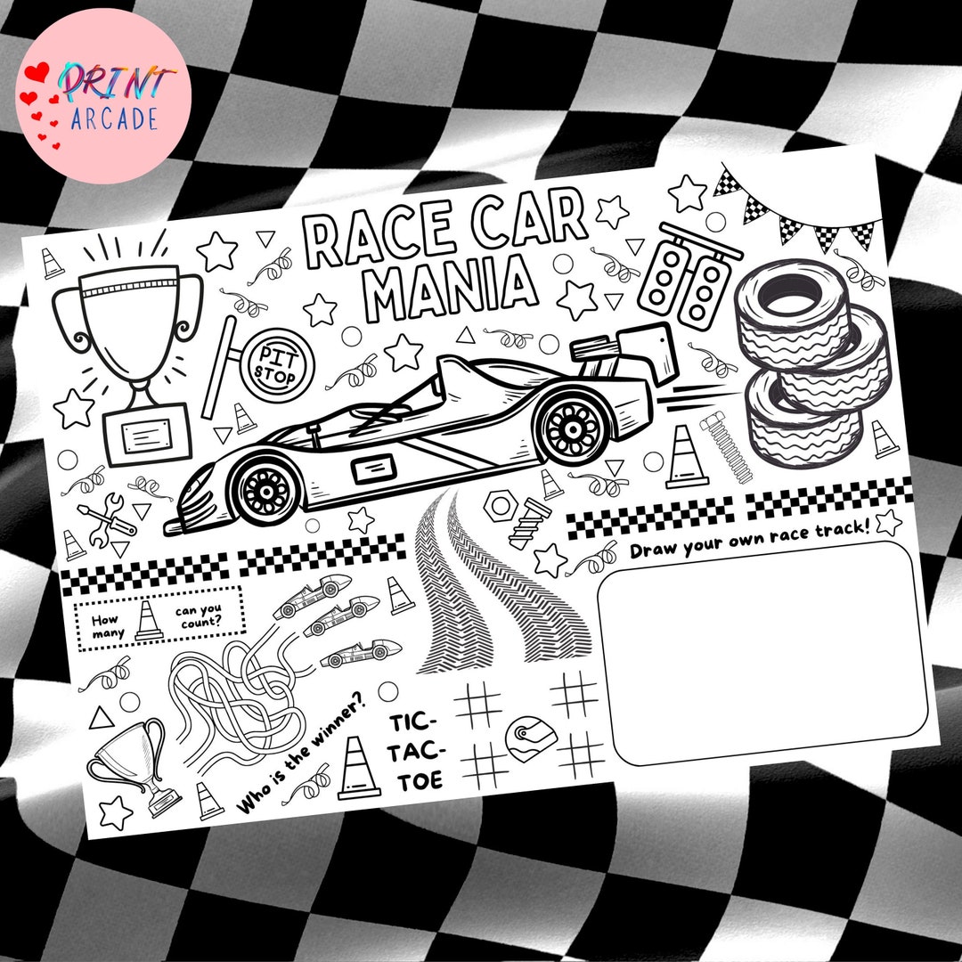 Race Car Interactive Colouring Activity Sheet, Instant Download ...