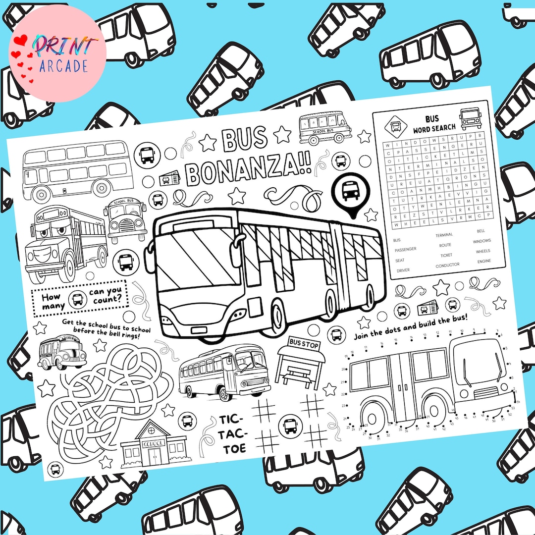 Buses Interactive Colouring Activity Sheet, Instant Download, Printable ...