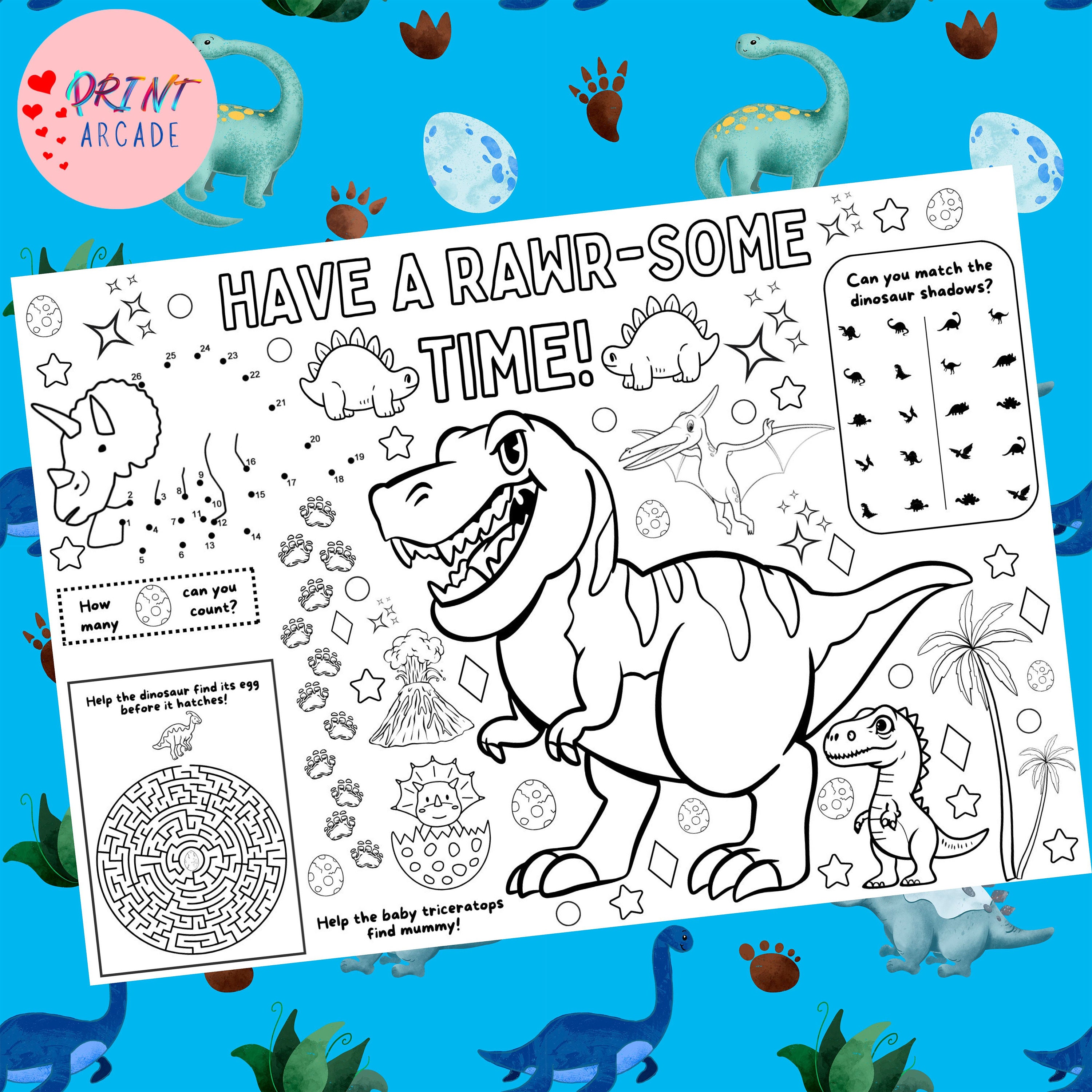 Dinosaur Interactive Colouring Activity Sheet, Instant Download ...