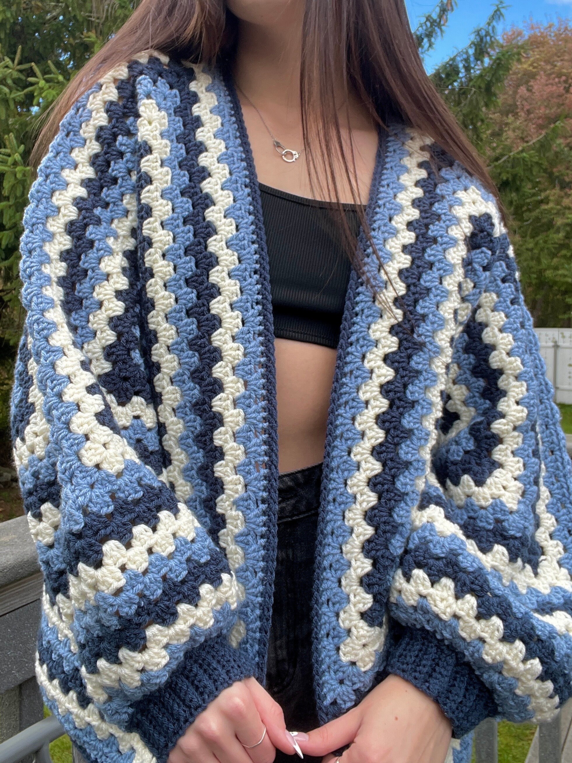 Blue Crochet Hexagon Cardigan - Etsy