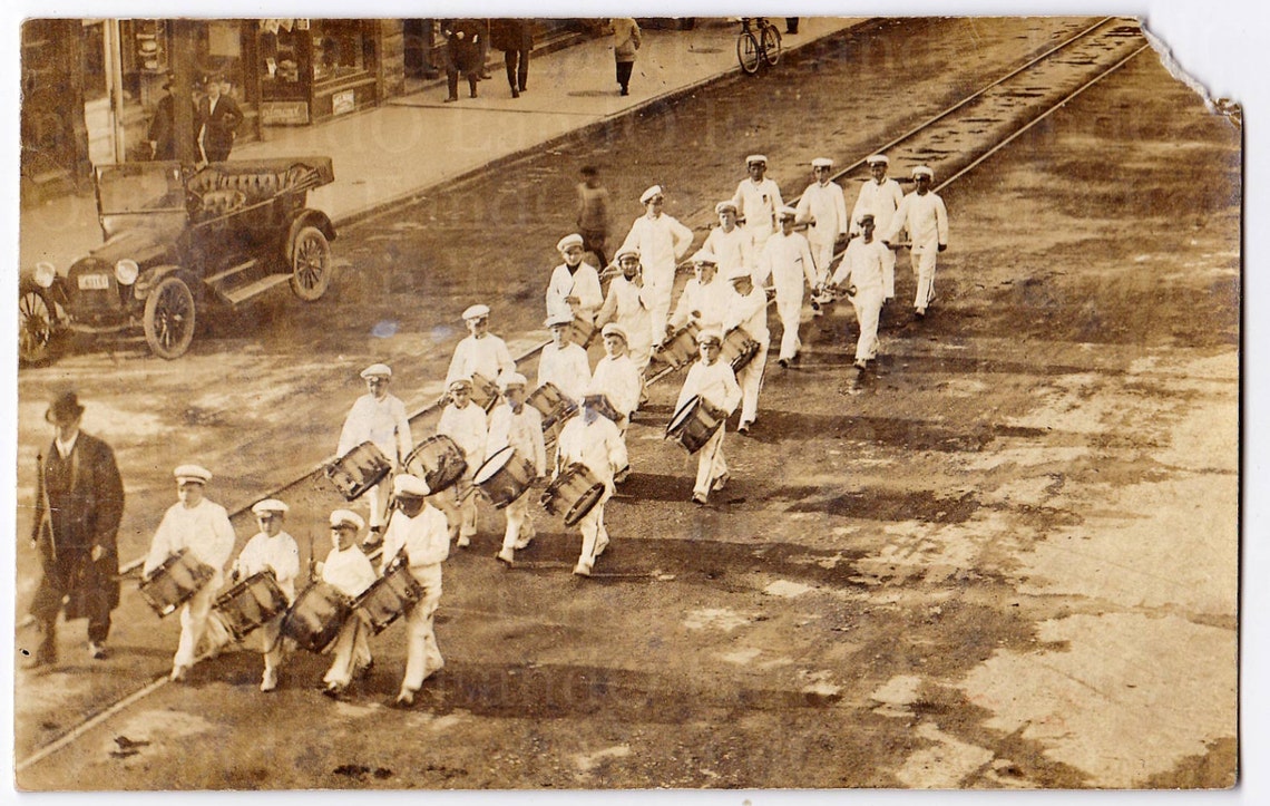 Antique RPPC / Antique Real Photo Postcard / Parade Photo / Marching ...