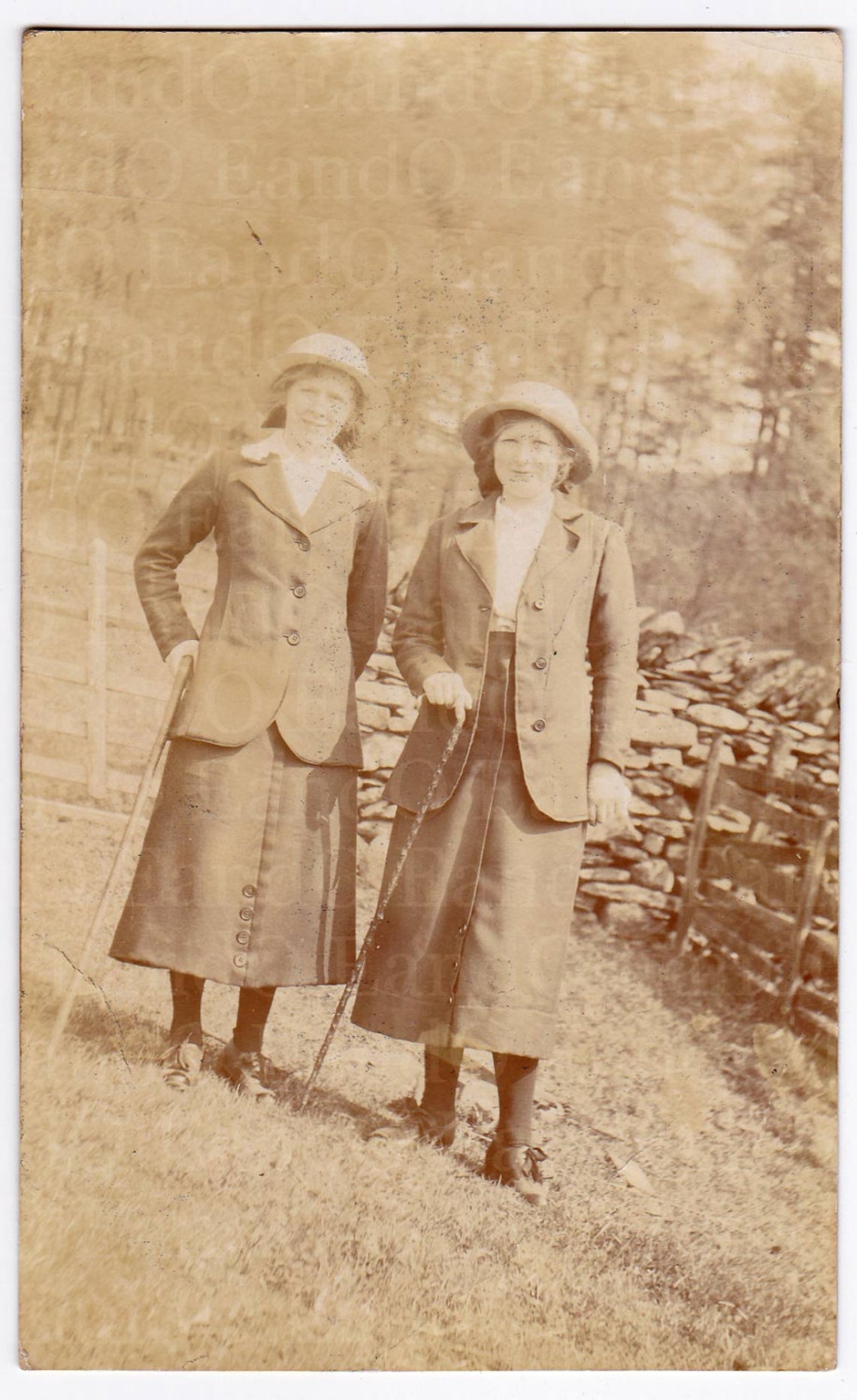 Antique Real Photo Postcard of Two Women Out for a Hike 1910s England ...