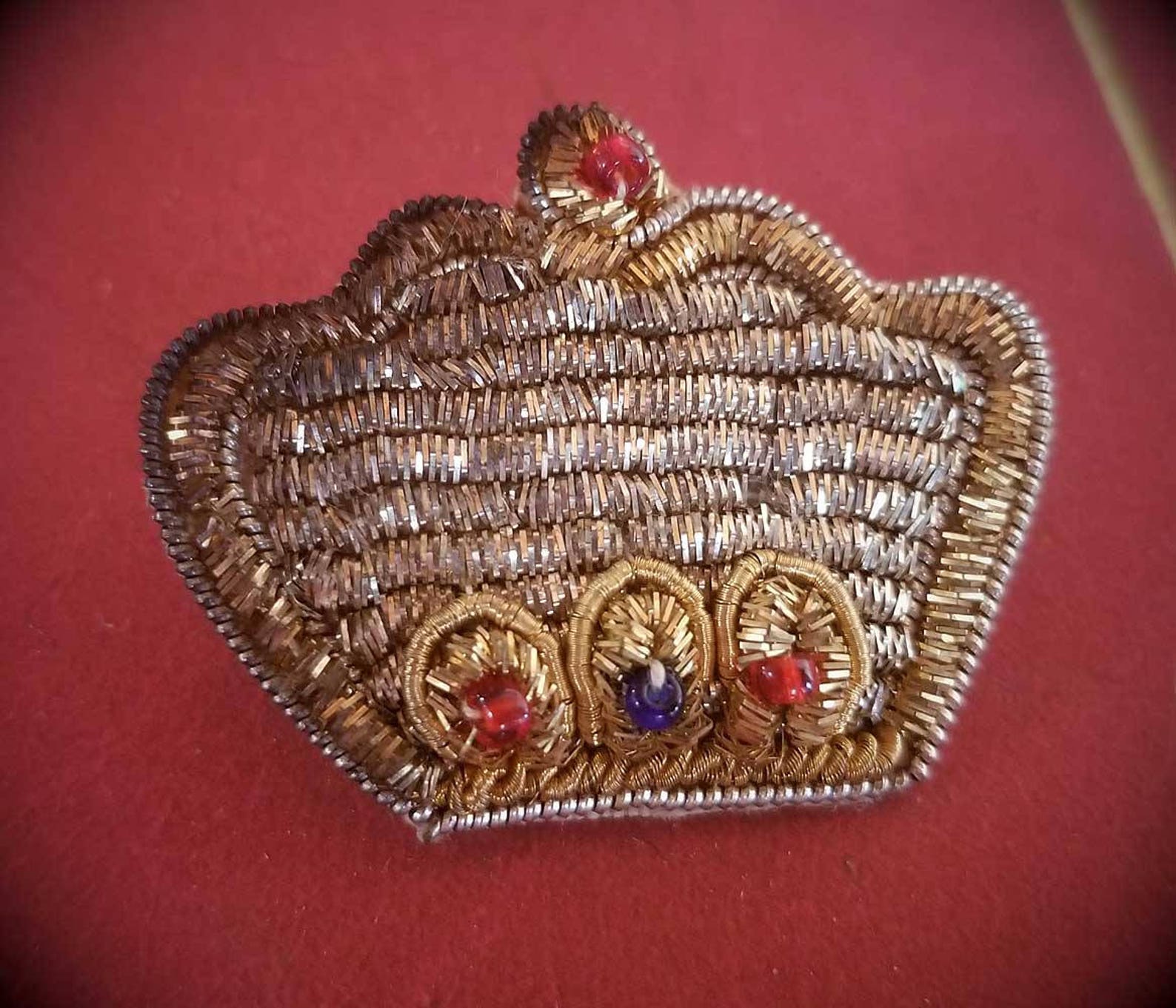 Antique Metal Thread Embroidery / Crown Embroidery Pin / Applique Pin ...