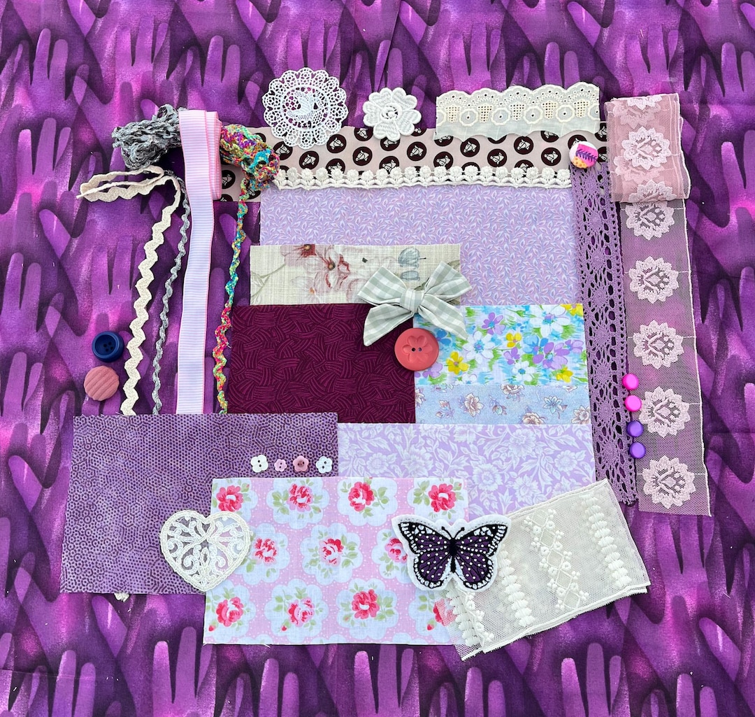 35 Pieces Purple Tones Slow Stitch Kit, Junk Journal Materials Bundle ...