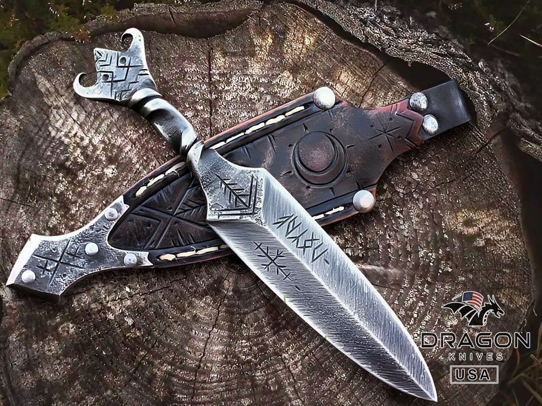 Railroad Spike Hand Forged Knife, Engraved Knife, Hunting Dagger, Rail ...