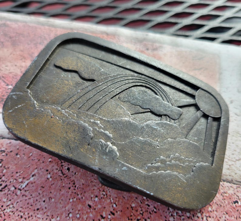 1977 TRUE Vintage Solid Brass Belt Buckle Heavy Patina Indiana Metal ...