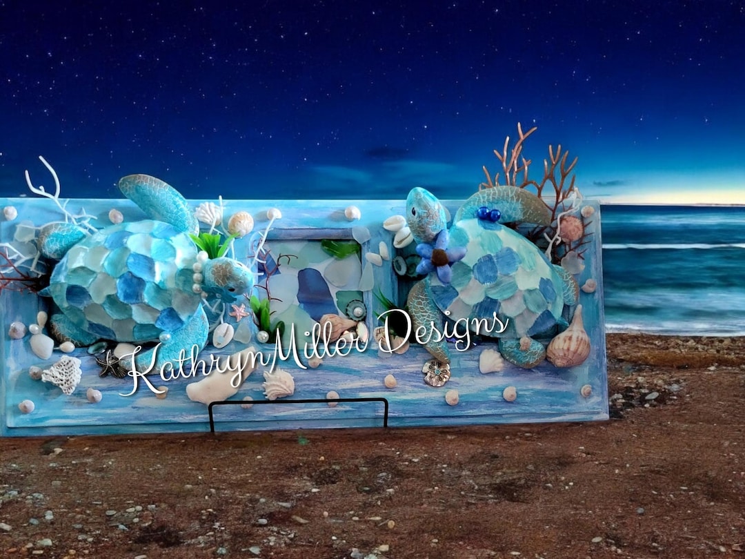 Dimensional Sea Turtles Diorama. Artist Built on a Thick, 20X8 UPCYCLED ...