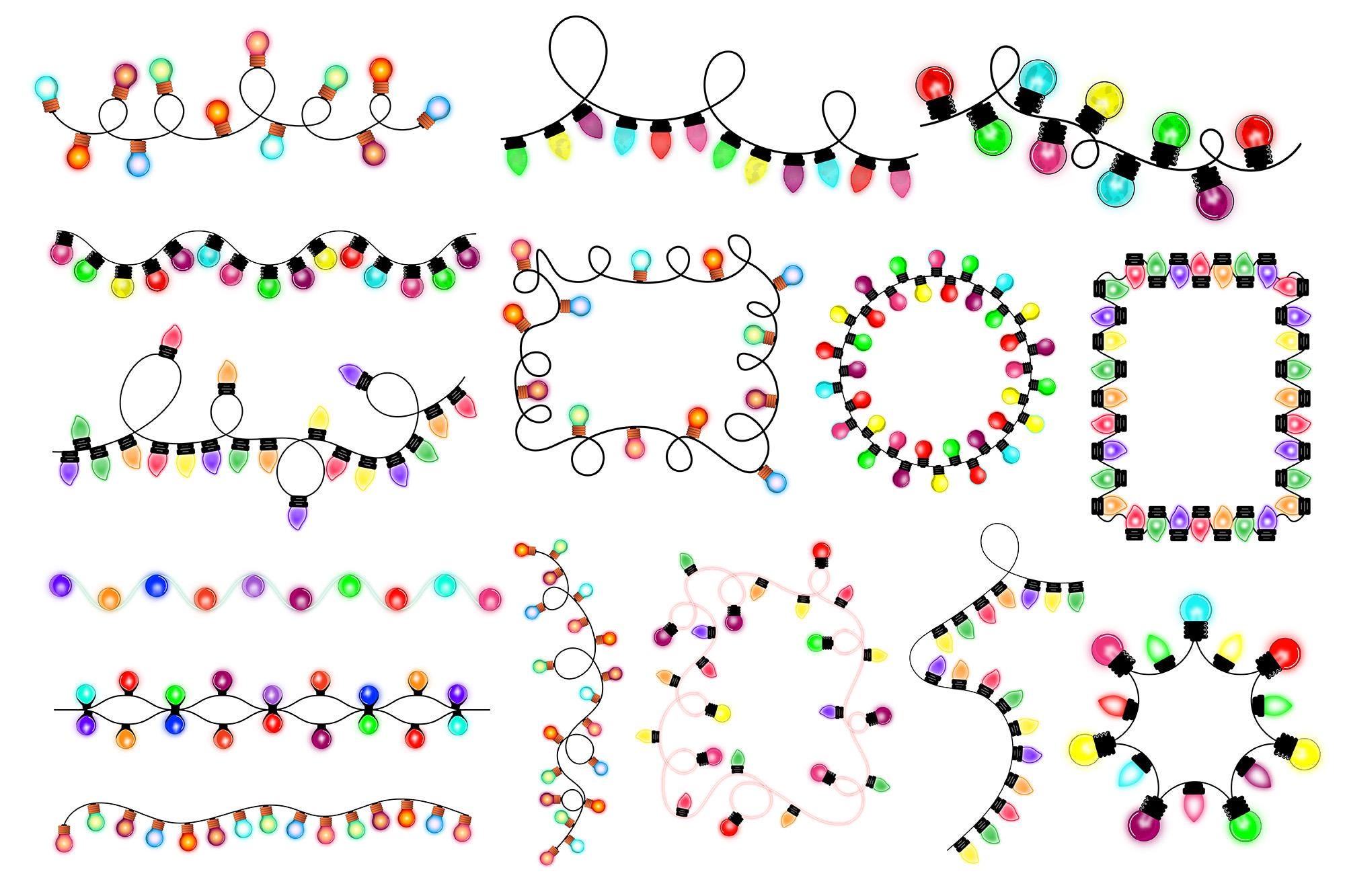 Christmas Lights Clipart Bundle, Christmas Lights PNG, Holiday Lights ...