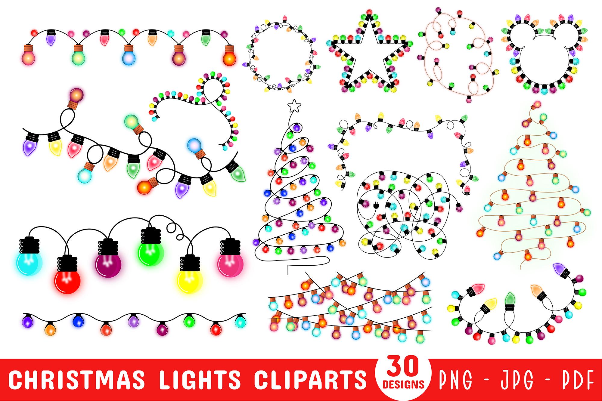 Christmas Lights Clipart Bundle, Christmas Lights PNG, Holiday Lights ...