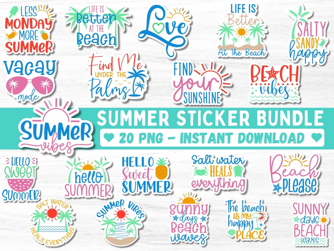 Summer Printable Stickers Bundle, Digital Stickers Png Bundle, Summer ...