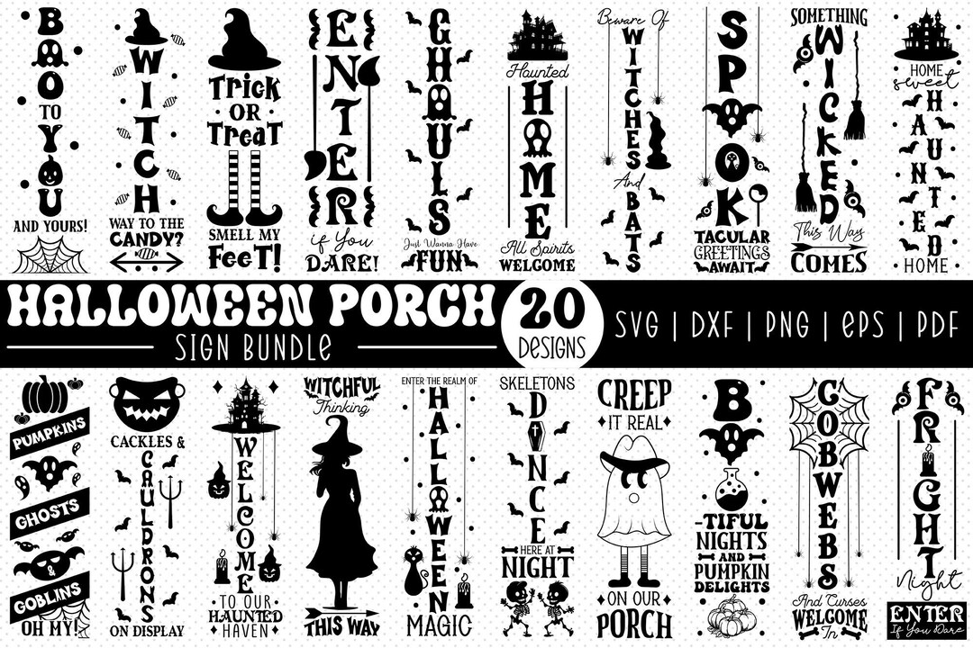Halloween Porch Sign Making SVG Bundle, Halloween Outdoor Sign SVG ...