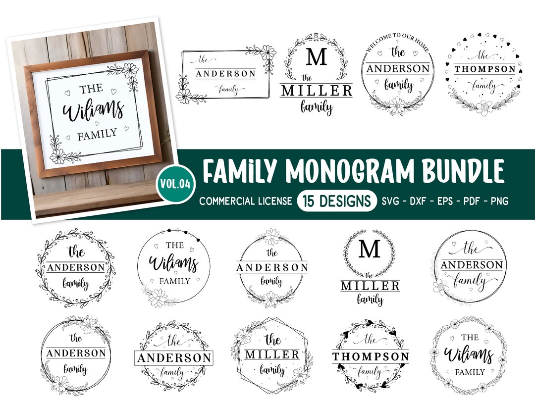 Family Monogram SVG Bundle, Family Name Sign, Family Name Monogram ...