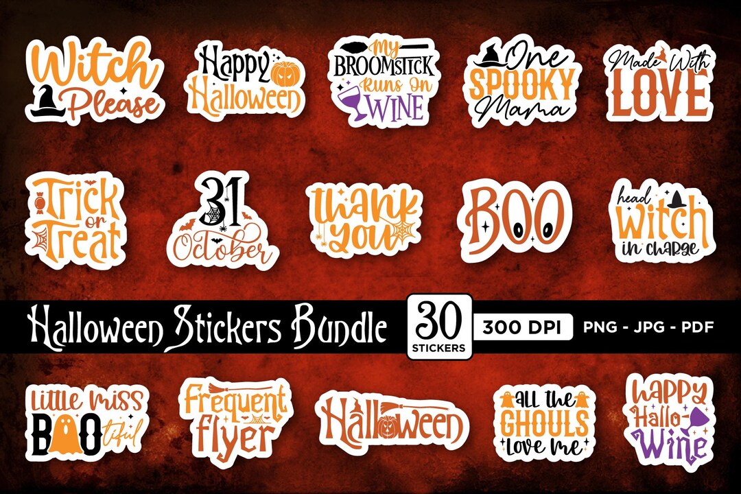 Printable Halloween Stickers Bundle, Halloween Stickers, Halloween Png ...