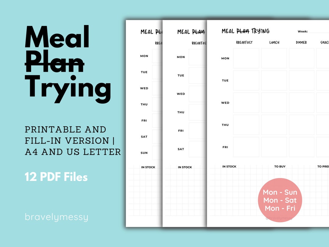 Weekly Meal Planning Trying Printable & Fill in Version PDF Template A4 ...