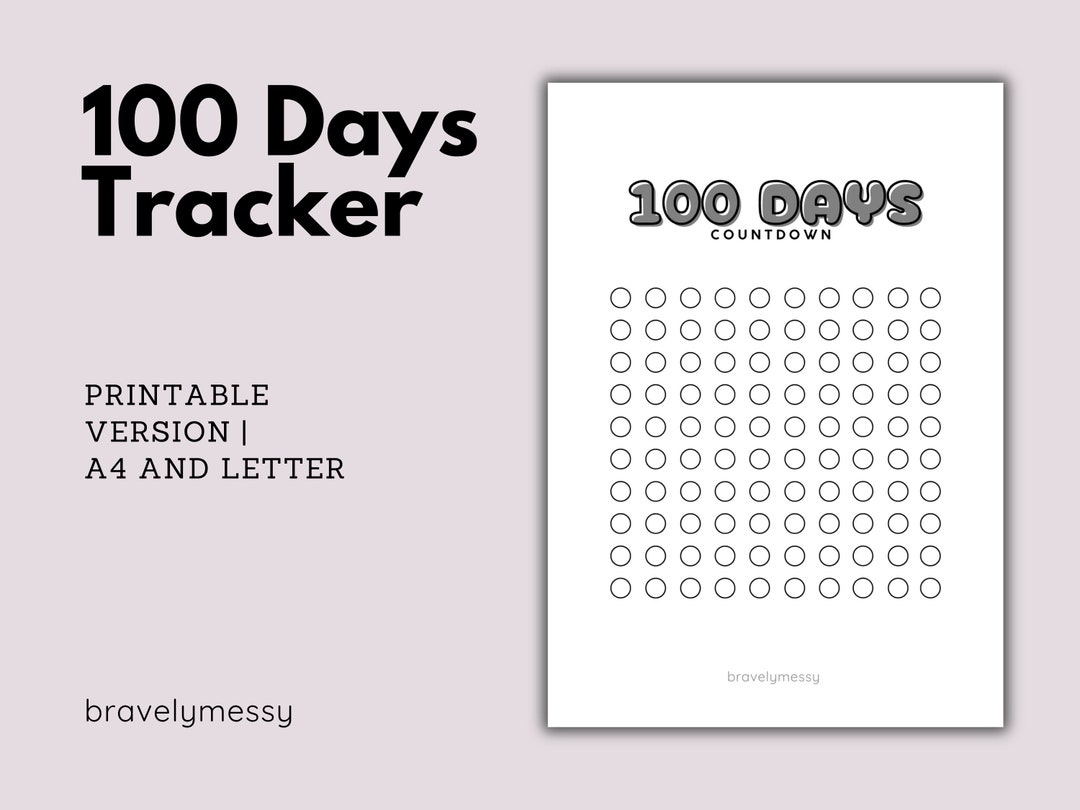 100 Day Tracker Printable Version PDF Template A4, Letter Sizes Simple ...