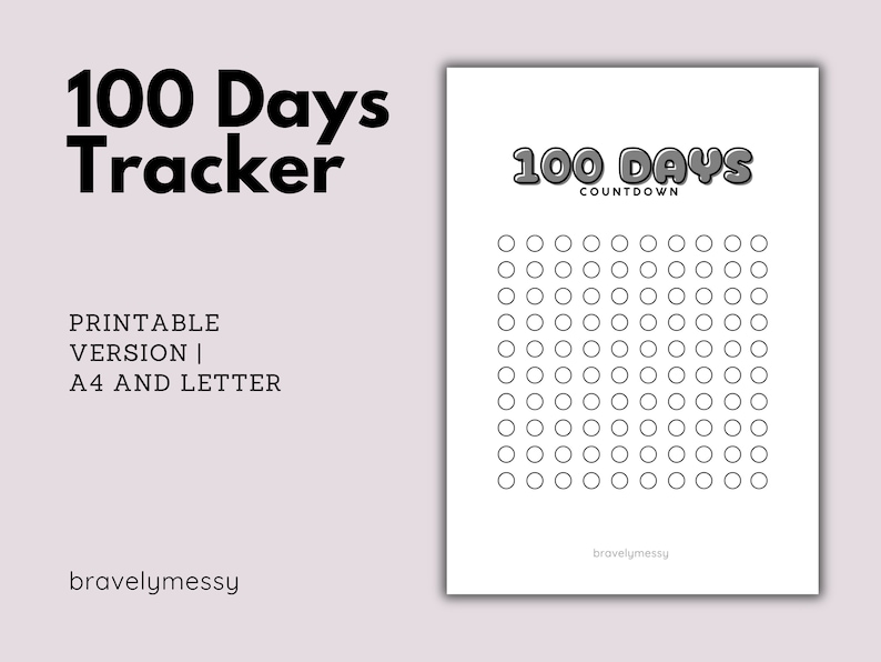 100 Day Tracker Printable Version PDF Template A4, Letter Sizes Simple ...