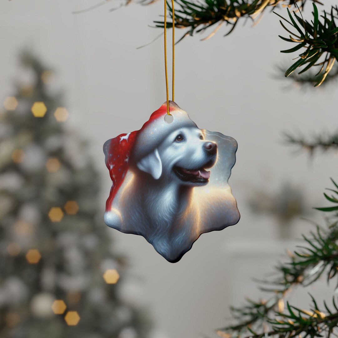 Personalizable Silver White Lab Labrador Santa Ceramic Ornaments, 2 ...