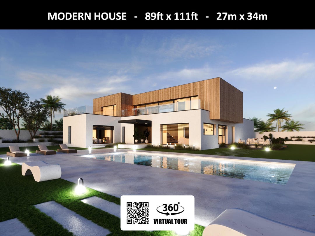 Modern House Plan With 5 Bedroom, a Desk, a Home Theater and a Swimming ...
