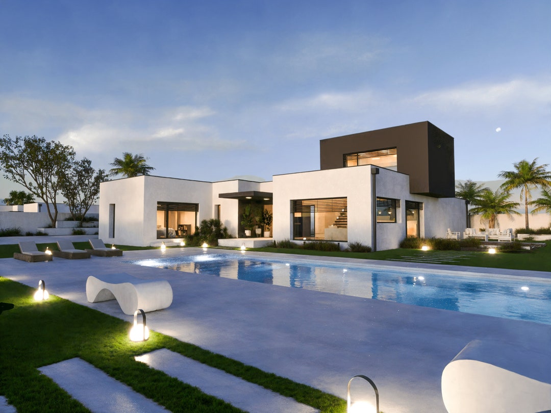 Modern House Plan With Swimming Pool, 3 Bedrooms and Office 150m2 ...