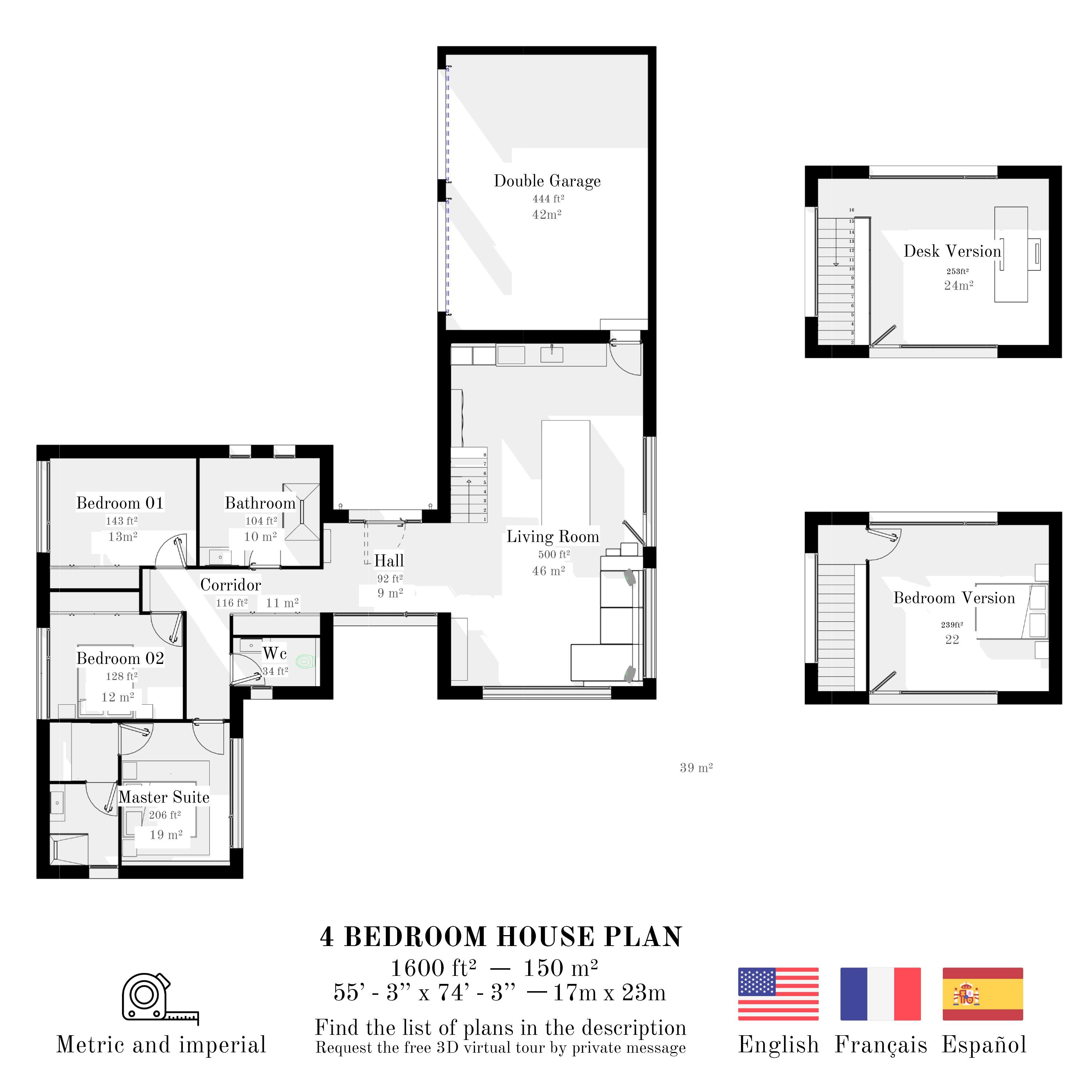 Modern Villa House Plan: 4 Bedroom Home With Pool (PDF Blueprint) - Etsy