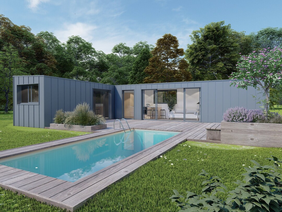 Container House Plan With 2 Bedrooms and Swimming Pool - Etsy