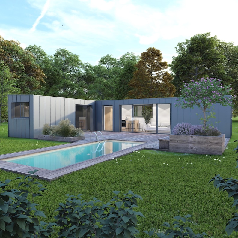 L-shaped Container House Plans: 2 Bedroom Modern Home (architectural ...