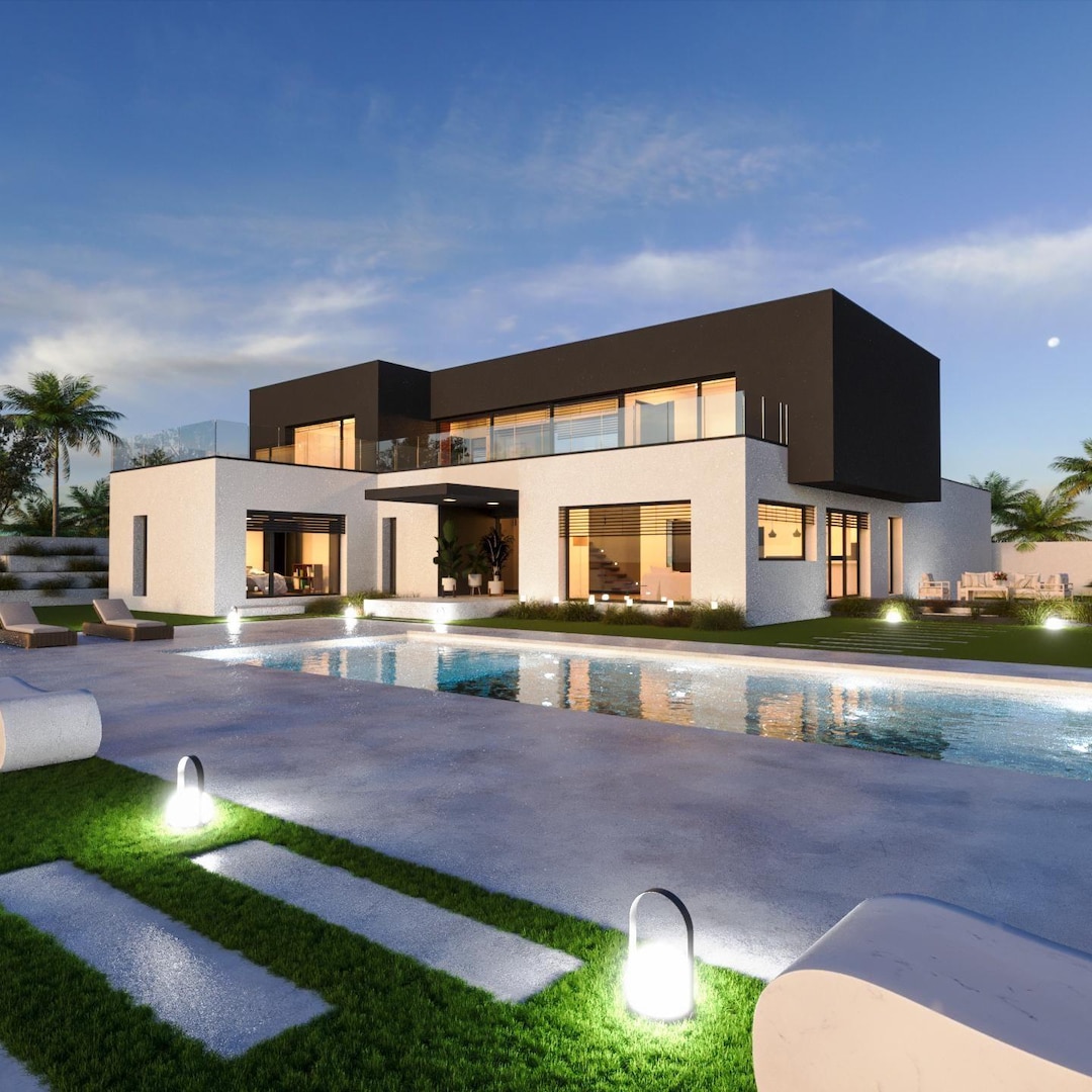 Modern 5-bedroom Villa Blueprint: Two-story House Plans With Pool (PDF ...