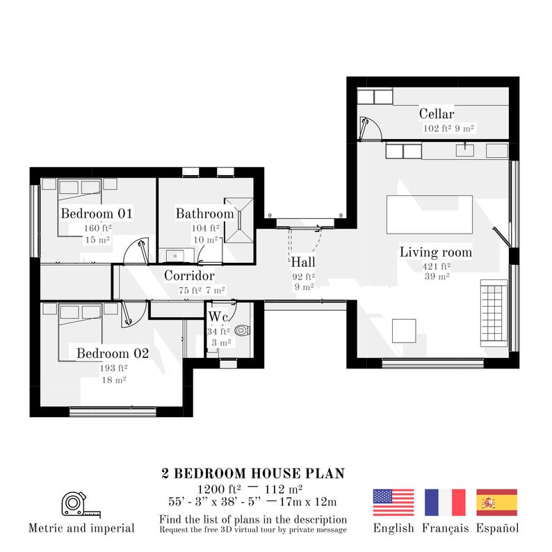 2 Bedroom Pool Villa Blueprint: Modern House Plans (PDF & CAD Files) - Etsy