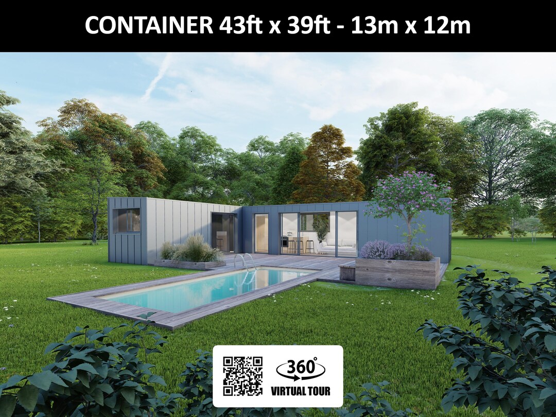 Container House Plan L-shaped With 2 Bedroom and Metal Cladding - 36m2 ...