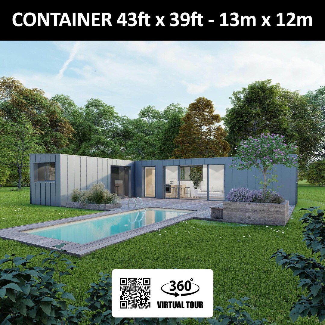 Container House Plan L-shaped With 2 Bedroom and Metal Cladding - 36m2 ...