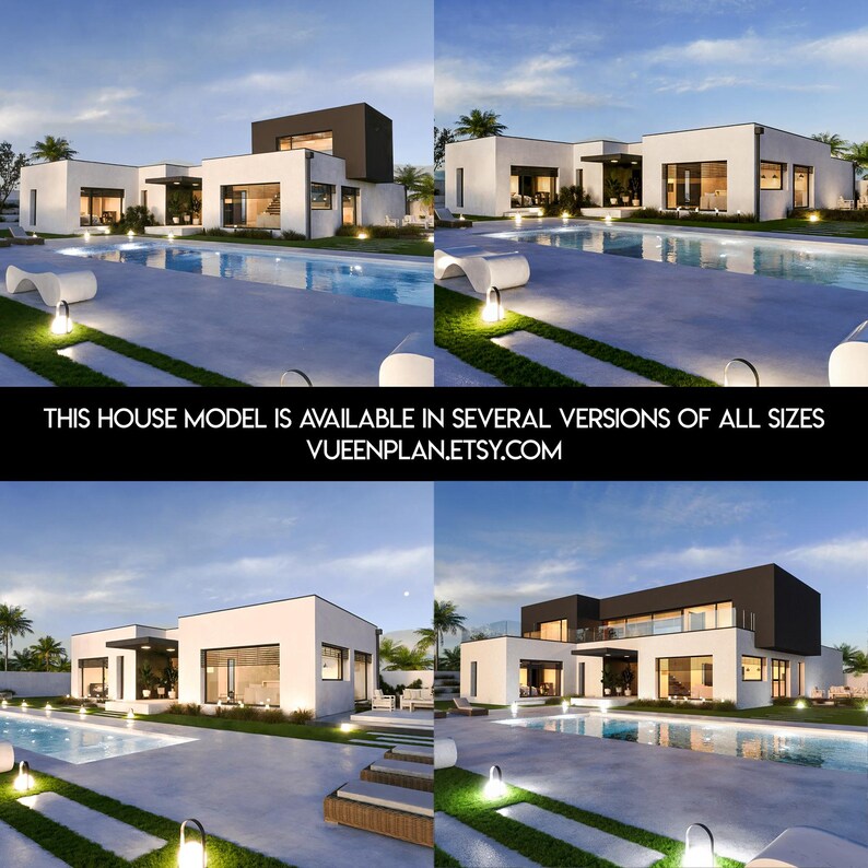 One-storey Modern Villa Plans, 3 Bedroom House Plans, Pool Villa Plans ...