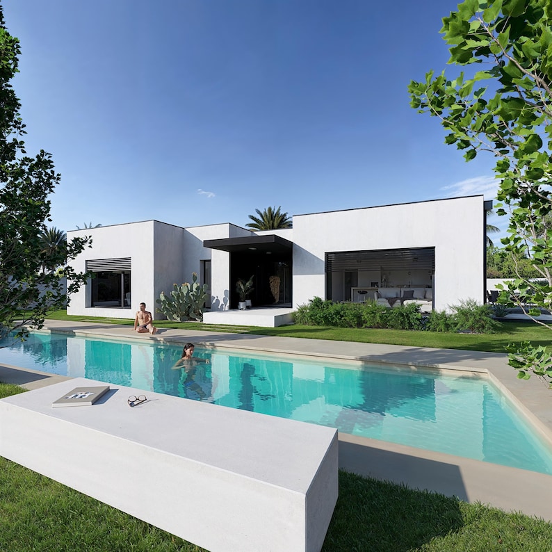 Luxury Villa Blueprint: 2 Bedroom Tropical Home Plans (PDF Download) - Etsy