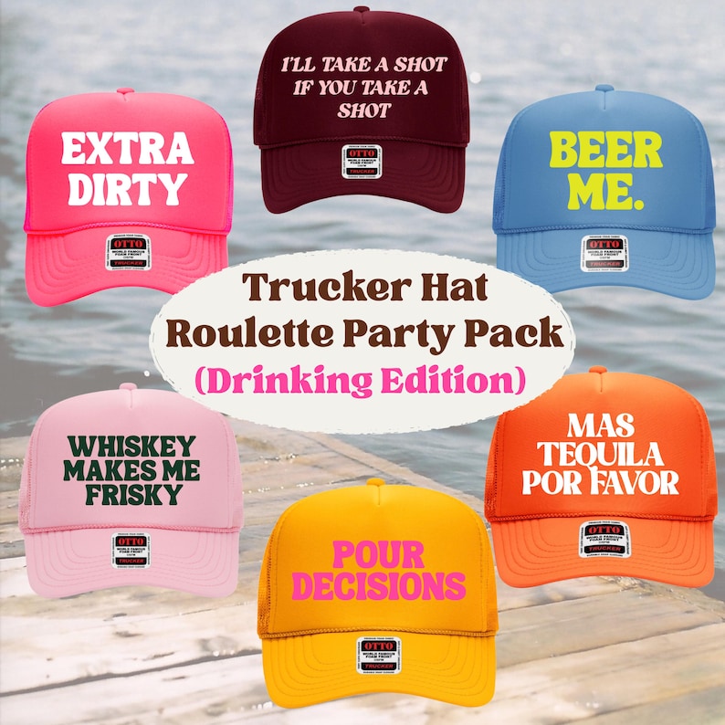 Trucker Hats Roulette Pack Drinking Edition, Custom Print Party Hats ...