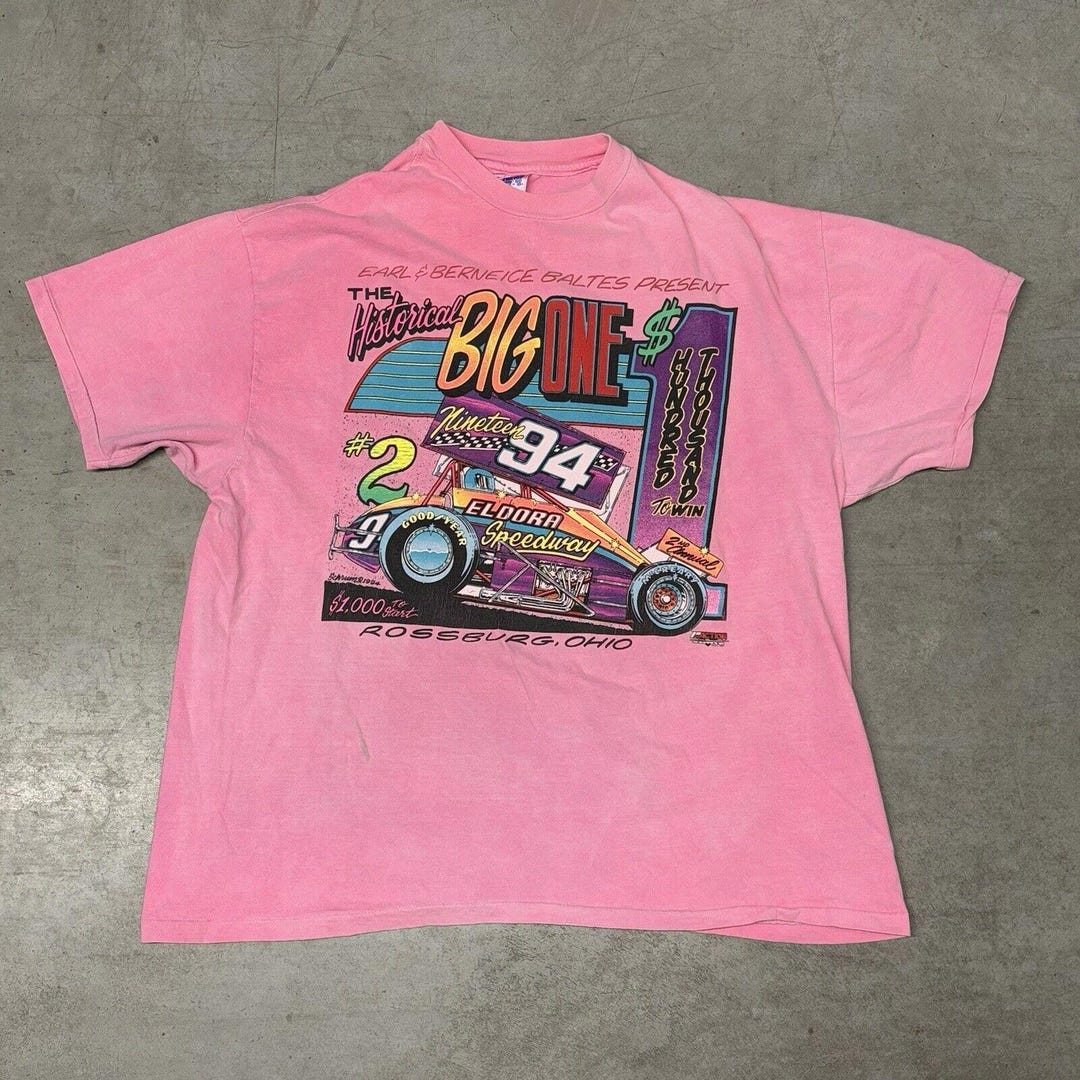 Vintage 90s Eldora Speedway Racing Double Sided Pinky T-shirt / Racing ...