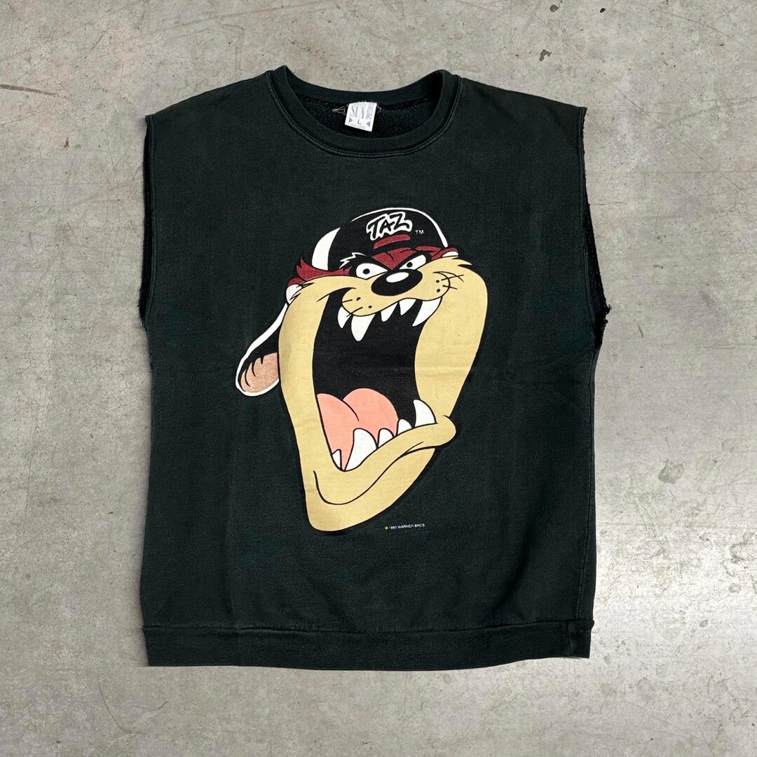 Vintage 90s Looney Tunes Taz Baseball Hat Cut off Sweatshirt ...