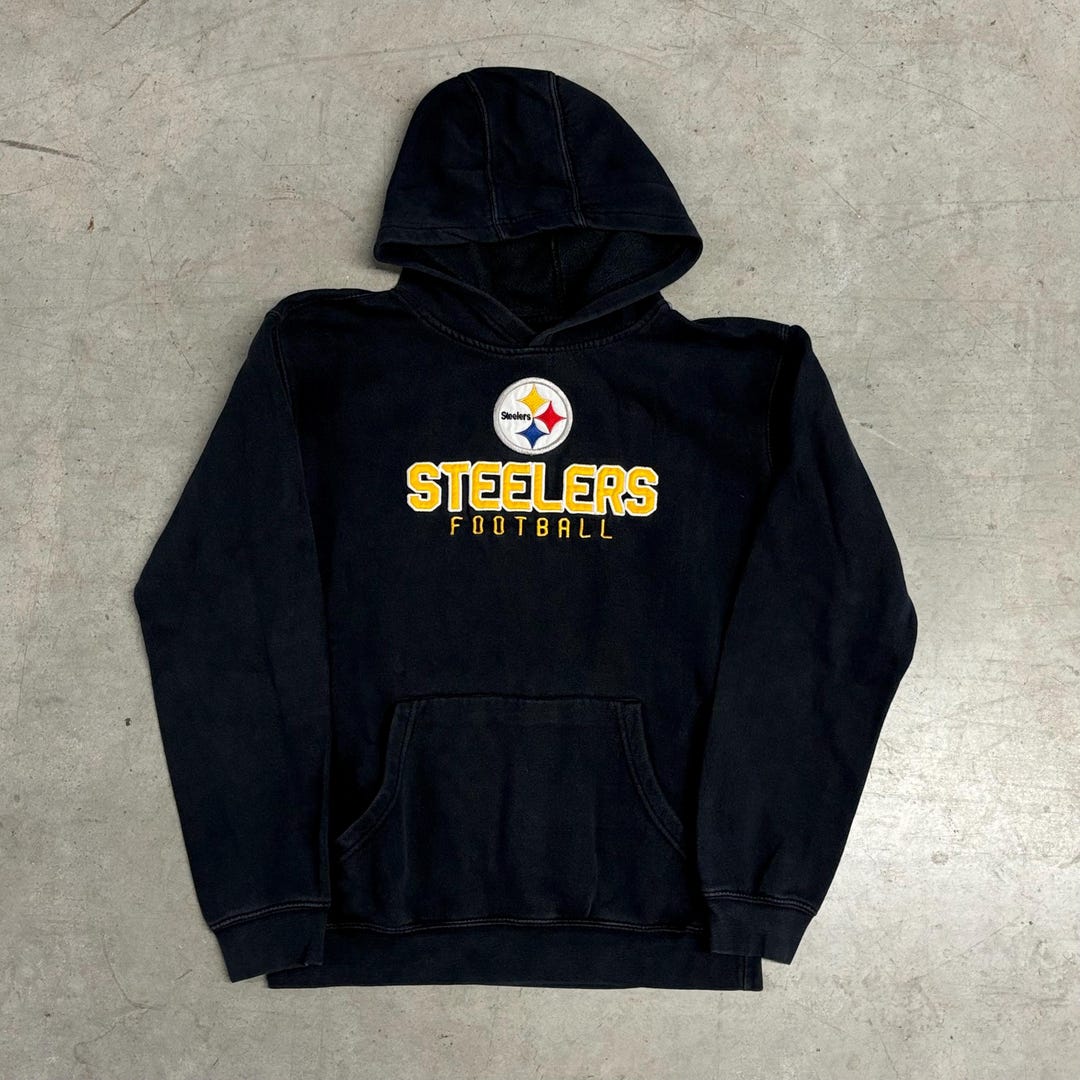 Vintage 2000s NFL Pittsburgh Steelers Embroidered Spellout Black Hoodie ...