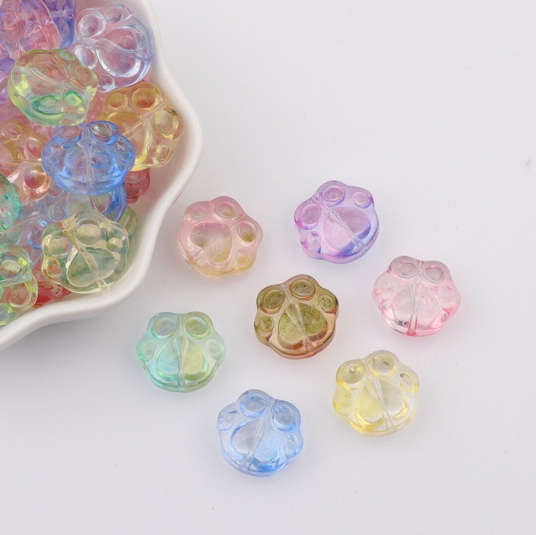 Coloured Glaze Engraved Cute Paw Beads for Jewelry Making, Animal Paw ...