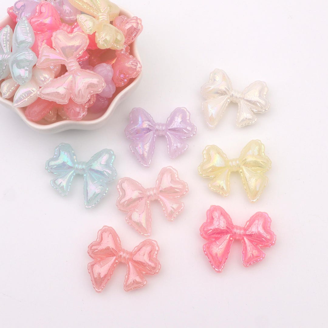 Sweet Colored Acrylic Chunky Bow Beads, Cute Lace Edged Bow Beads, DIY ...