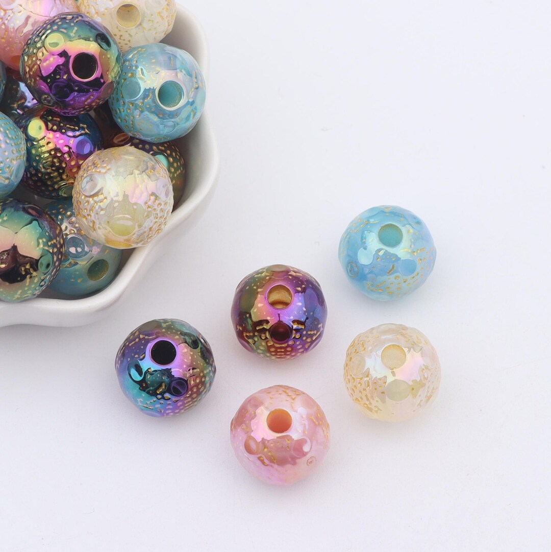 Vintage Colorful Acrylic Round Beads With Gold Dots, Retro Beads With ...