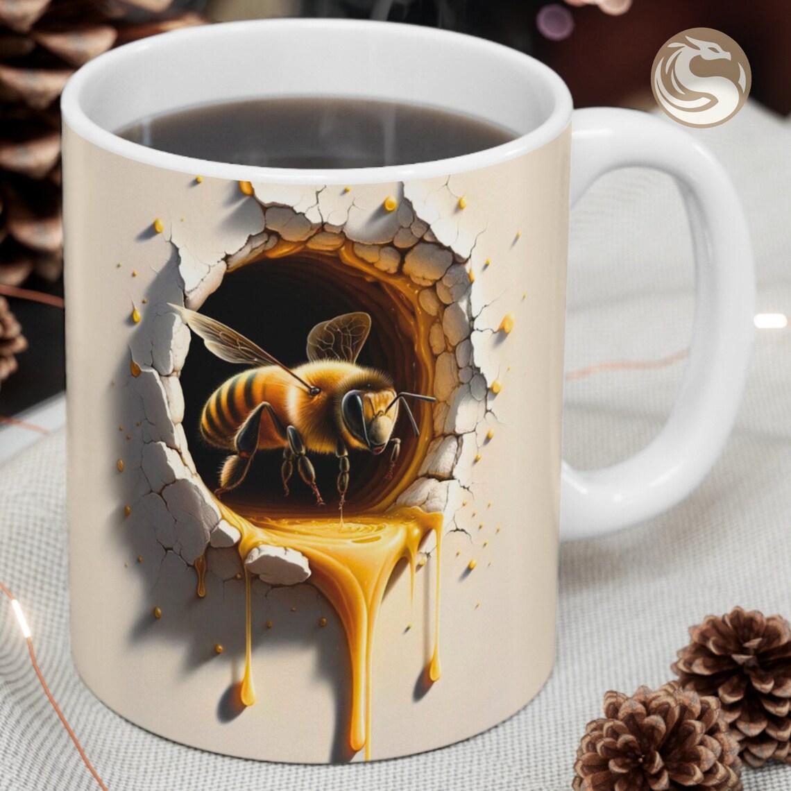 3D Bee Mug Wrap, 3D Bee and Honey Mug for 11oz and 15oz Mugs ...