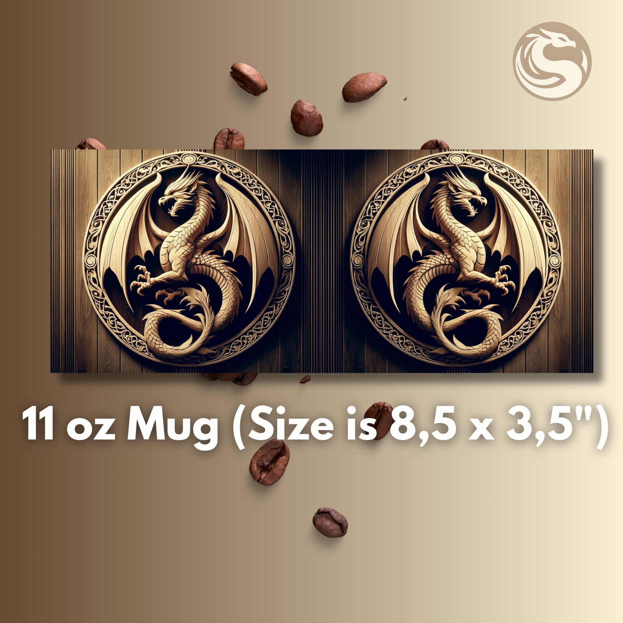 3D Wooden Dragon Mug Wrap, 3D Dragon Mug for 11oz and 15oz Mugs ...