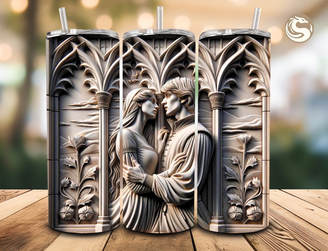 3D Medieval Romantic Lovers in Castle Window 20oz Tumbler Wrap ...