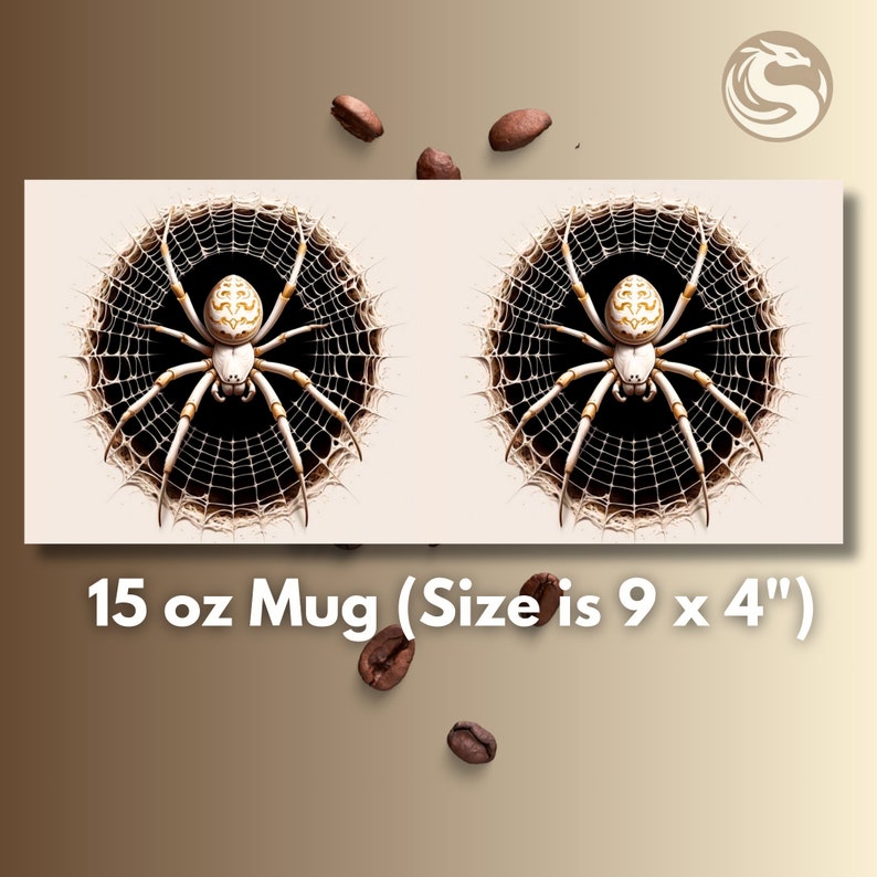 3D Spider Mug Wrap, 3D Golden Spider Mug for 11oz and 15oz Mugs ...